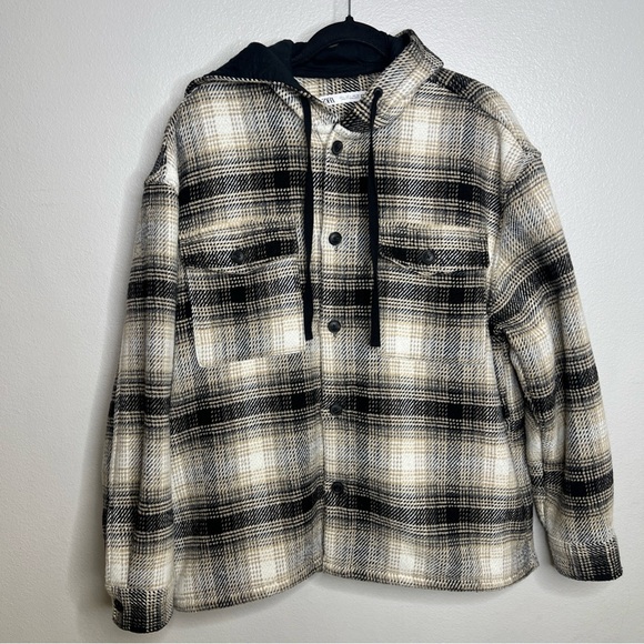 Zara | Jackets & Coats | Zara Mens Wool Blend Hooded Plaid Overshirt ...